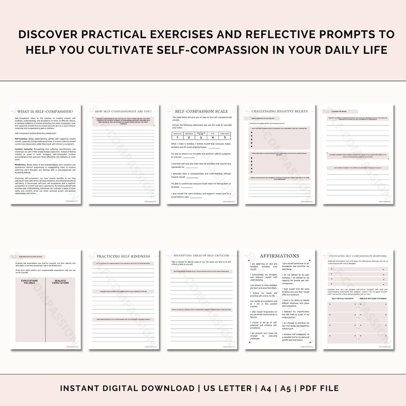 Self-compassion Workbook Printable, Self Care Journal, Therapy ...