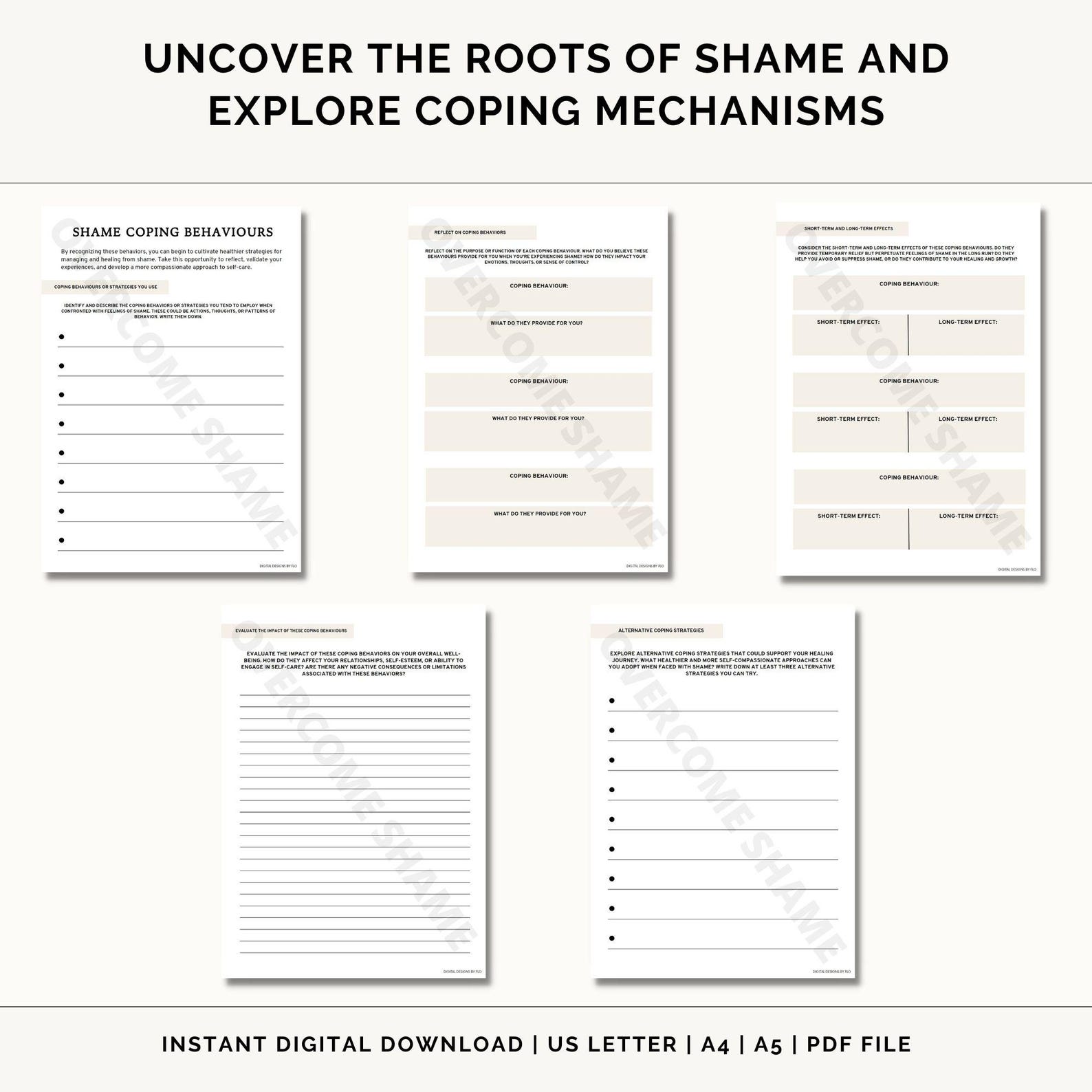 Overcome Shame Workbook Printable, Shame, Guilt, Embarrassment Distinct ...
