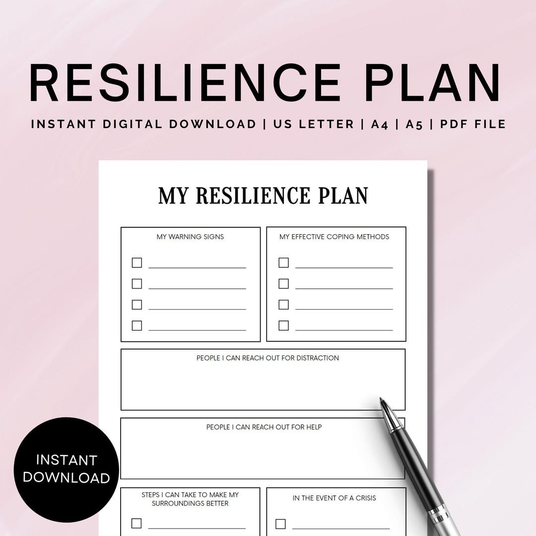 Resilience Plan Template, Trauma Therapy, Trauma Journal, PTSD Journal ...