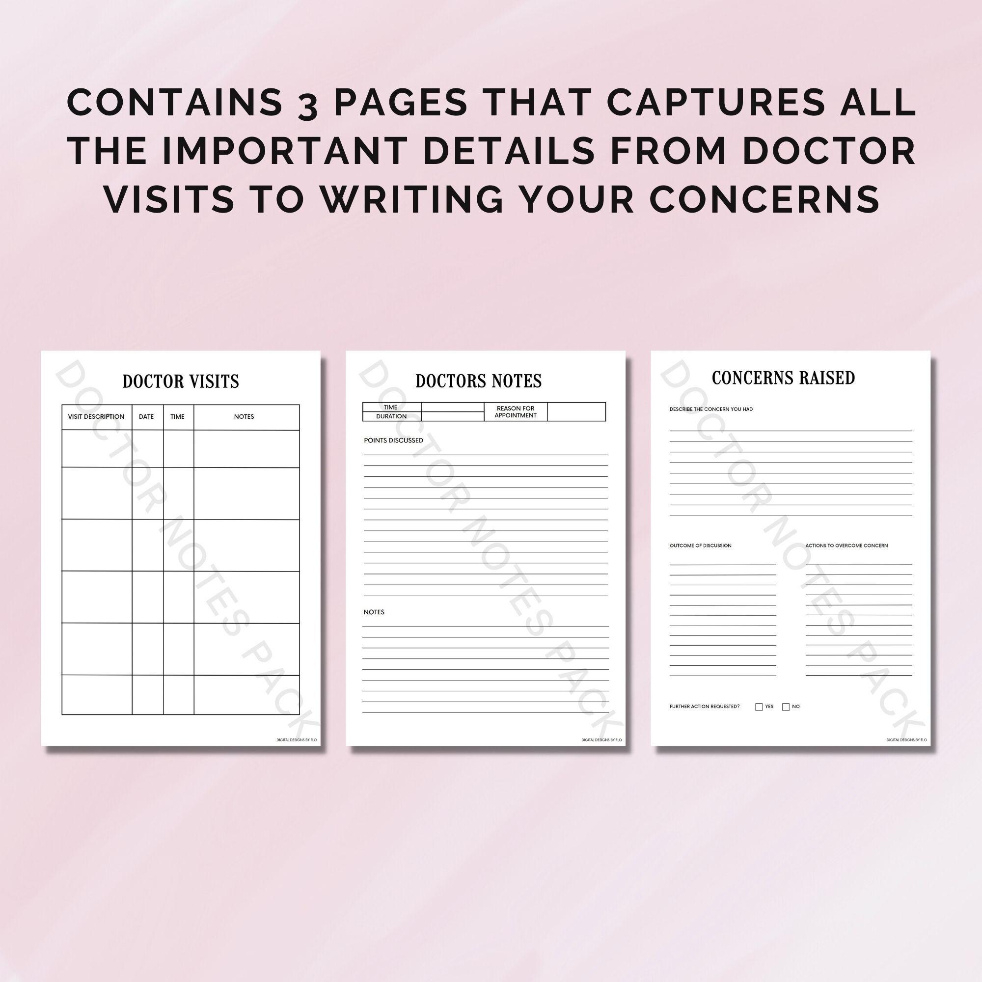 Printable Doctor Visit Note Sheets, Medical Notes, Doctor Appointments ...