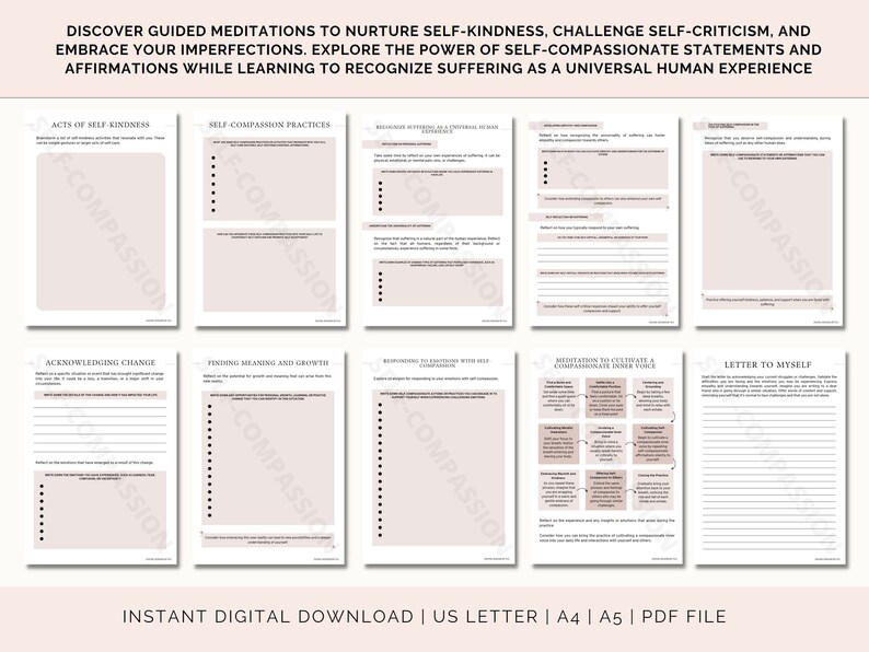 Self-compassion Workbook Printable, Self Care Journal, Therapy ...