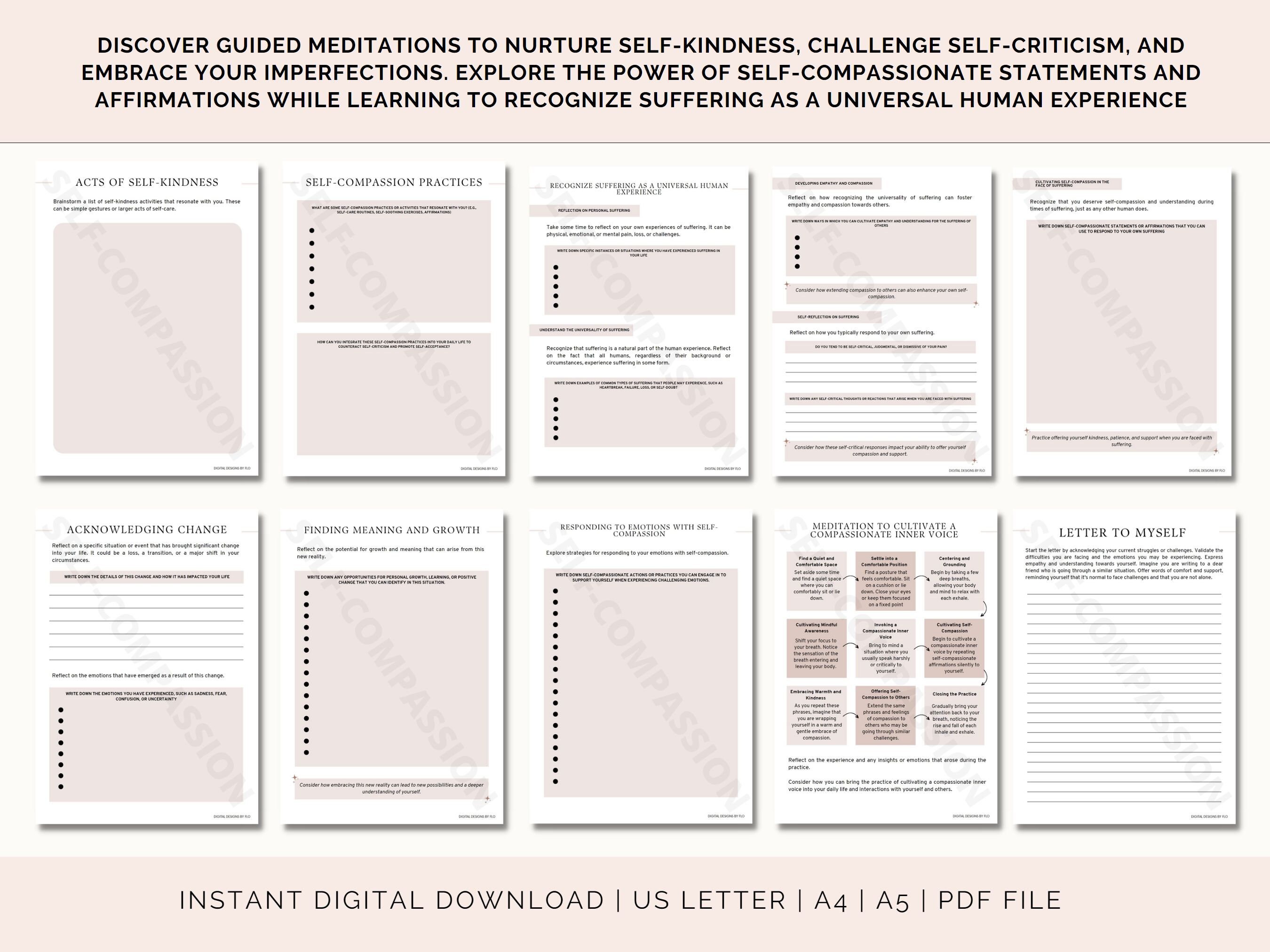 Self-compassion Workbook Printable, Self Care Journal, Therapy ...