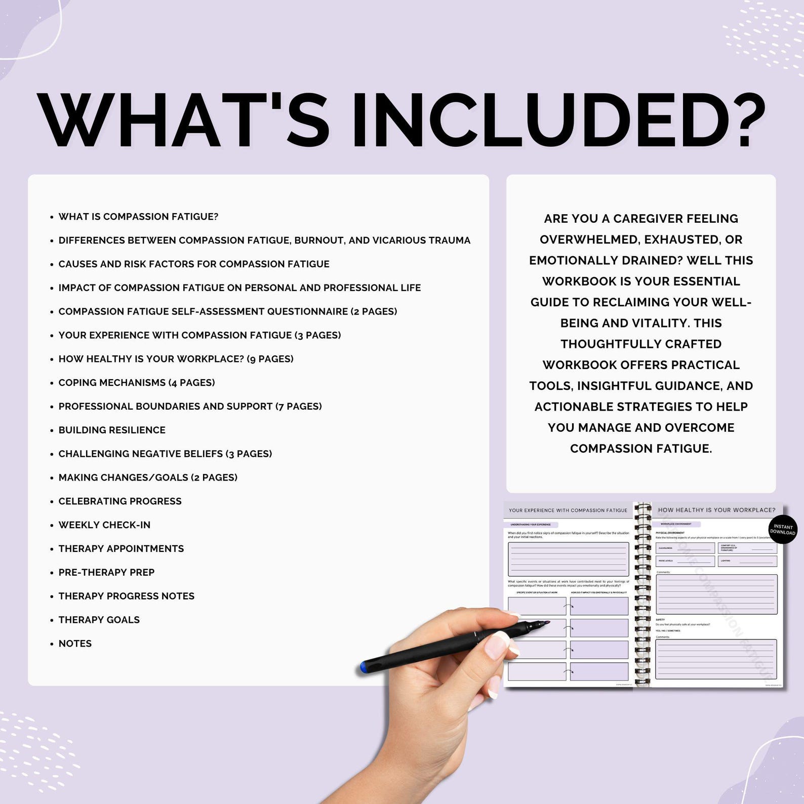 Compassion Fatigue Workbook, Burnout Recovery, Self Compassion Toolkit ...