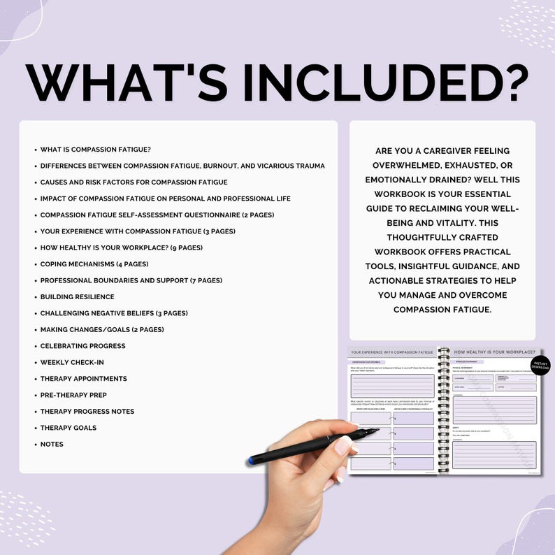 Compassion Fatigue Workbook, Burnout Recovery, Self Compassion Toolkit ...