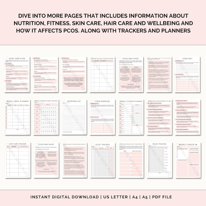 Printable PCOS Journal, PCOS Symptoms Tracker, Self Care Planner ...