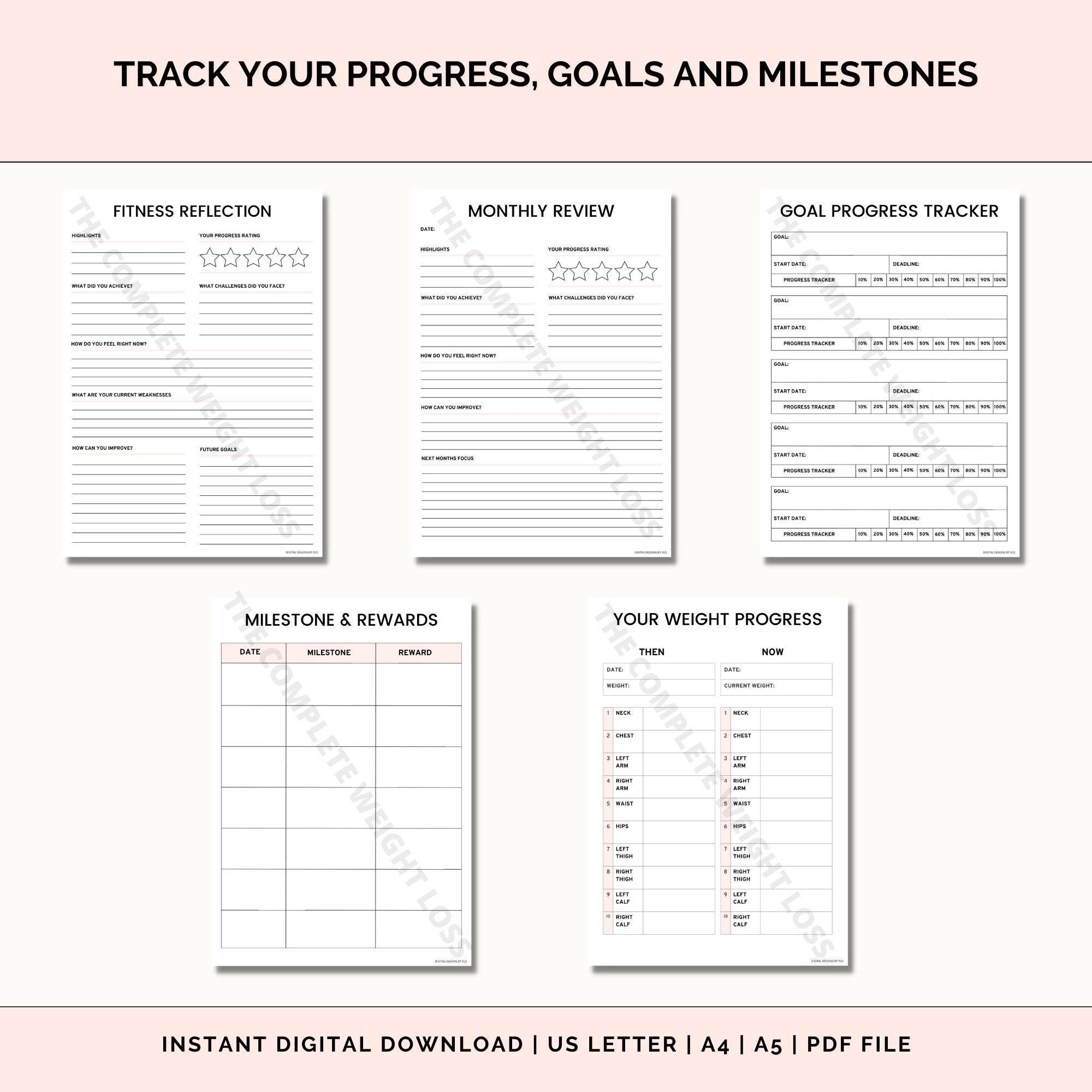Printable Health and Fitness Journal, Weight Loss Tracker, Fitness ...