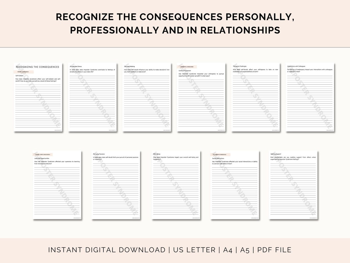 Imposter Syndrome Worksheets, Self Sabotage Workbook, Overcome ...