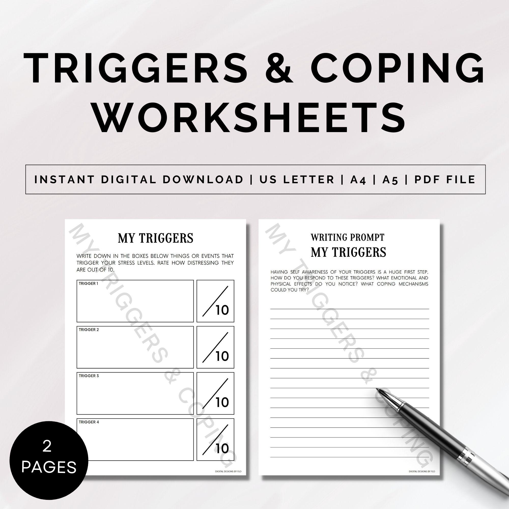 Triggers and Coping Worksheet Printable, Trigger Processing Worksheets ...