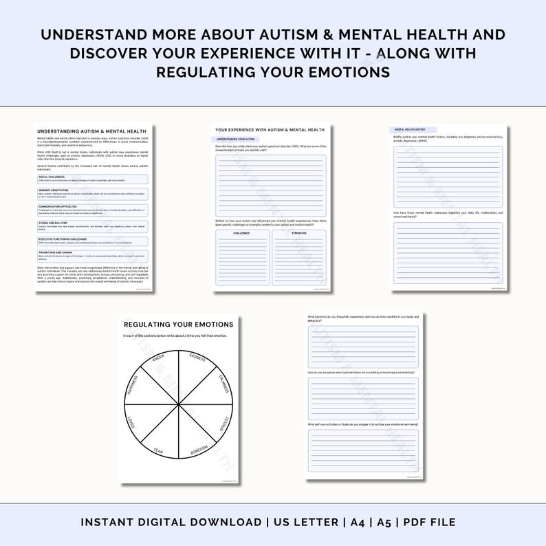 Workbook for Autism and Mental Health, Sensory Journal, Neurodivergent ...