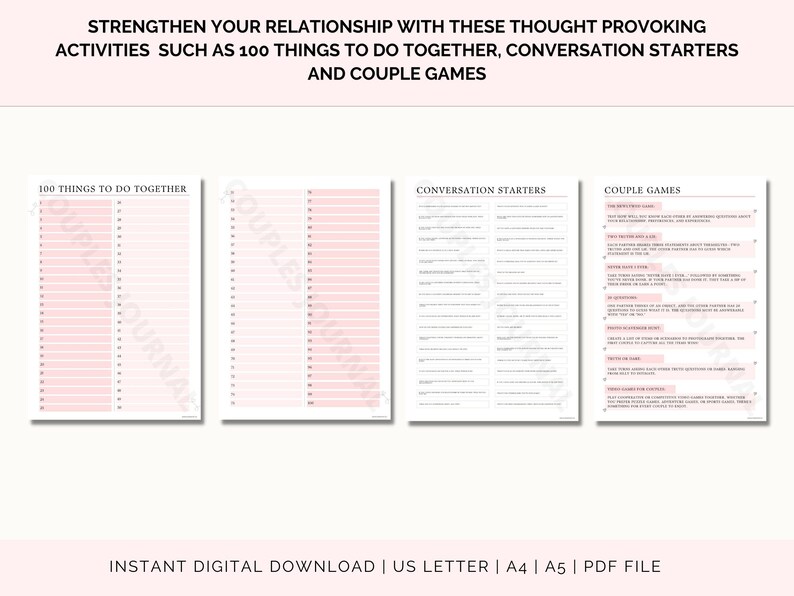 Printable Couple Journal, Relationship Planner, Relationship Goals ...