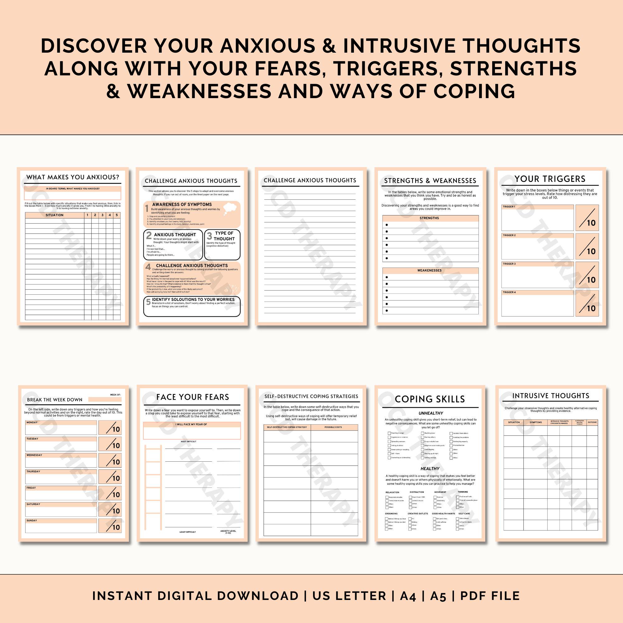 OCD Workbook, OCD Therapy Planner Printable, Obsessive Compulsive ...