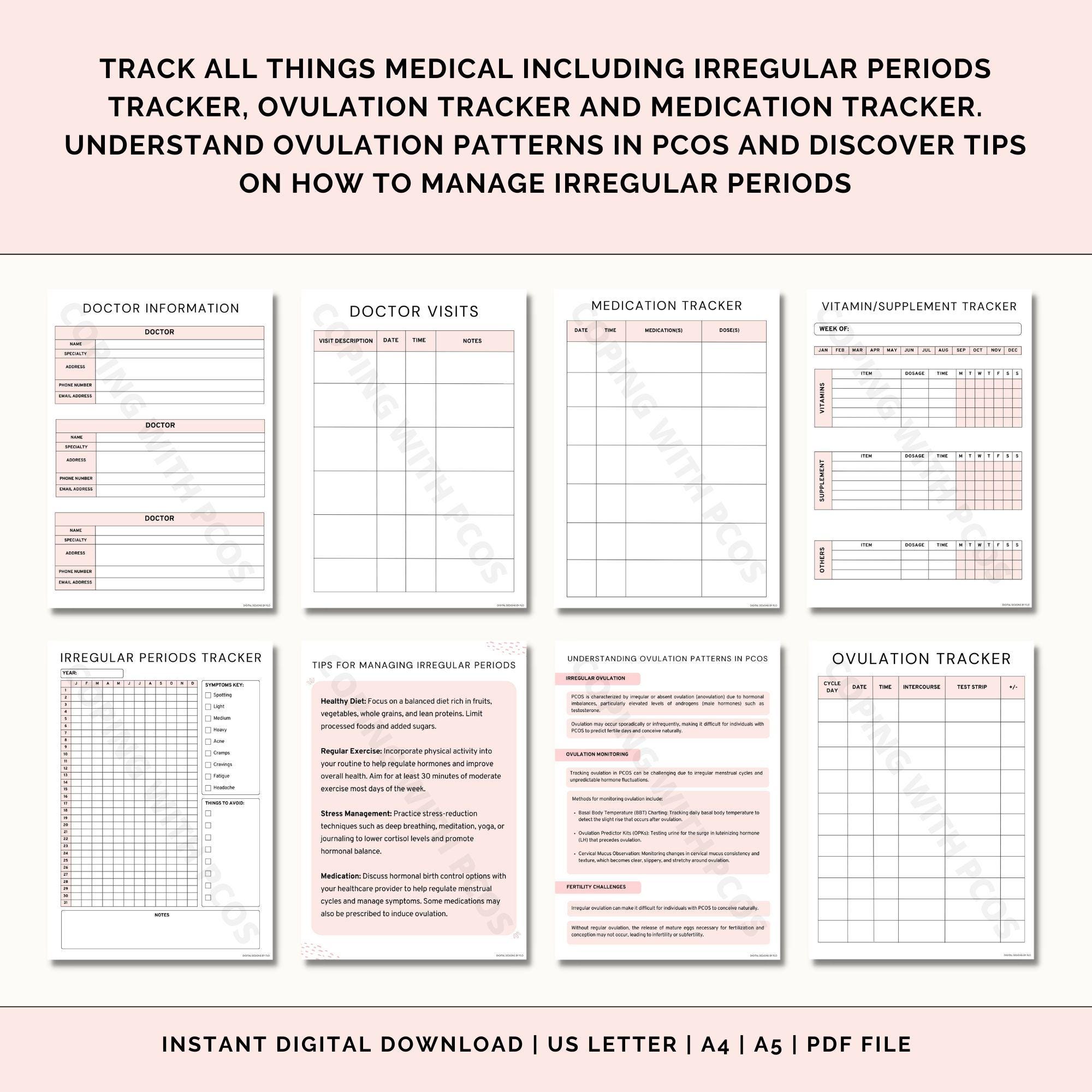 Printable PCOS Journal, PCOS Symptoms Tracker, Self Care Planner ...