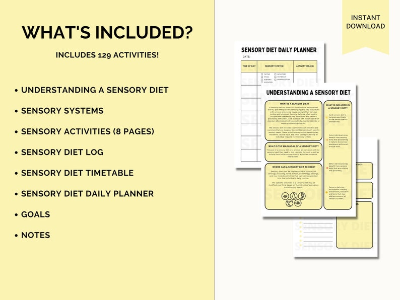 Sensory Diet Planner for Autism, ADHD, Sensory Processing Disorder ...