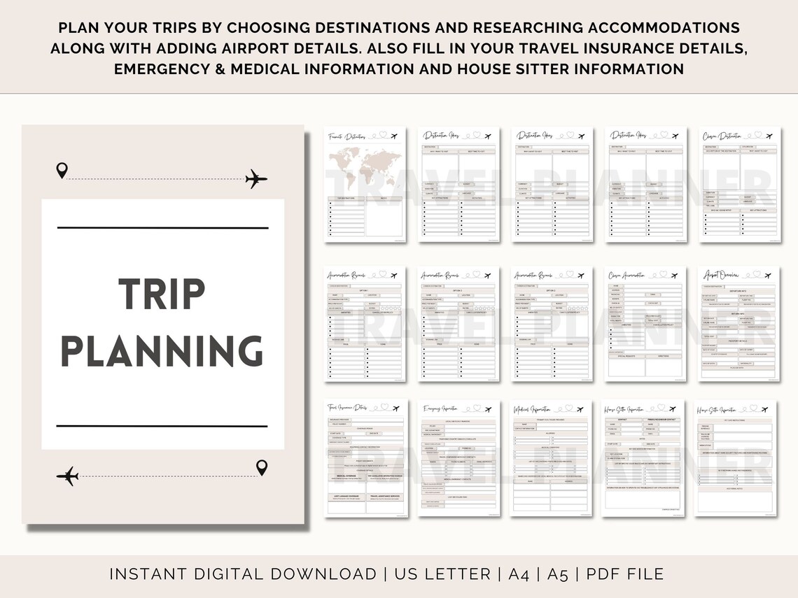 Ultimate Travel Planner Printable, Trip Itinerary, Packing List, Travel ...