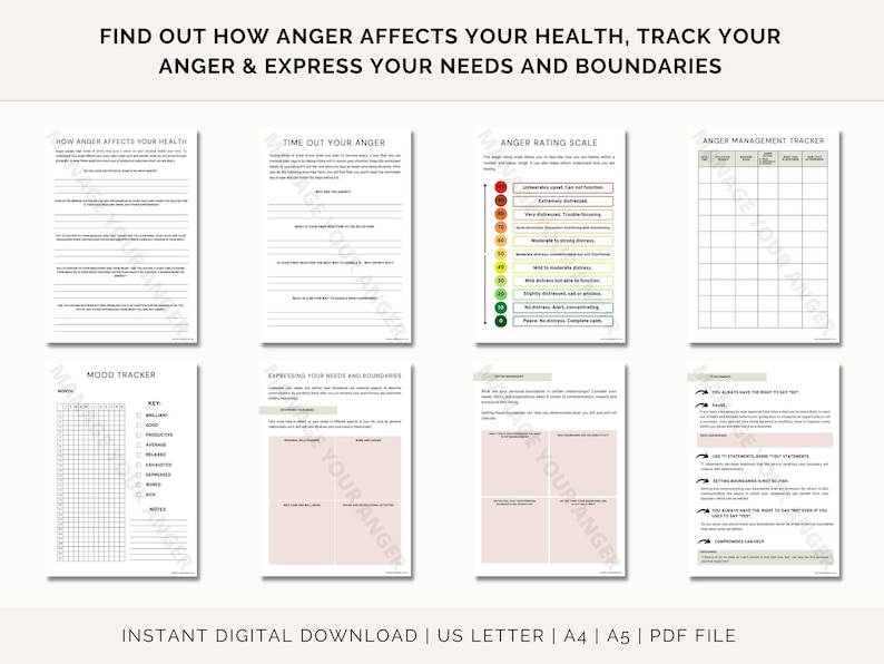 Anger Management Workbook, Anger Worksheets, CBT Worksheets, Therapy ...