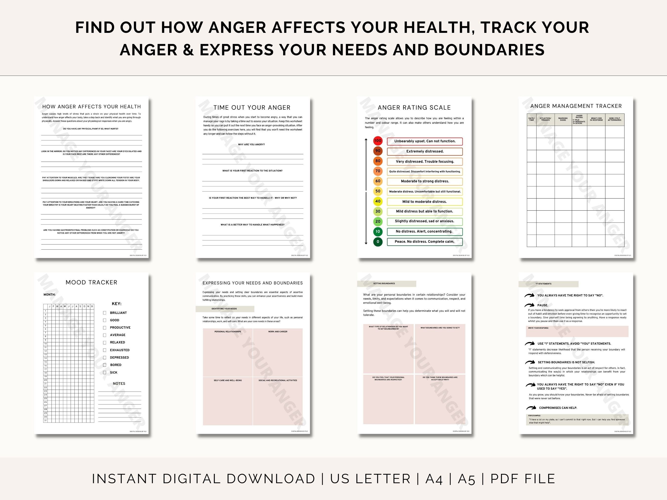 Anger Management Workbook, Anger Worksheets, CBT Worksheets, Therapy ...
