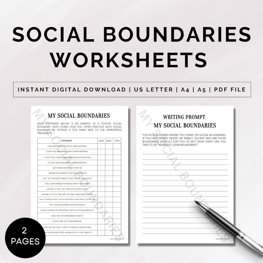 Printable Social Boundaries Worksheet, Setting Boundaries, Social ...