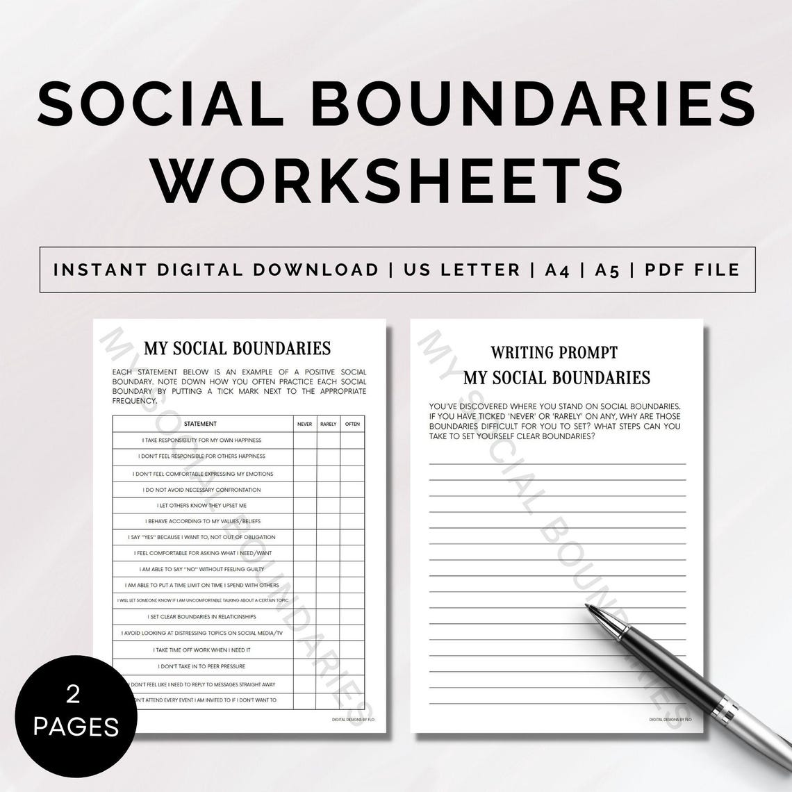 Printable Social Boundaries Worksheet, Setting Boundaries, Social ...