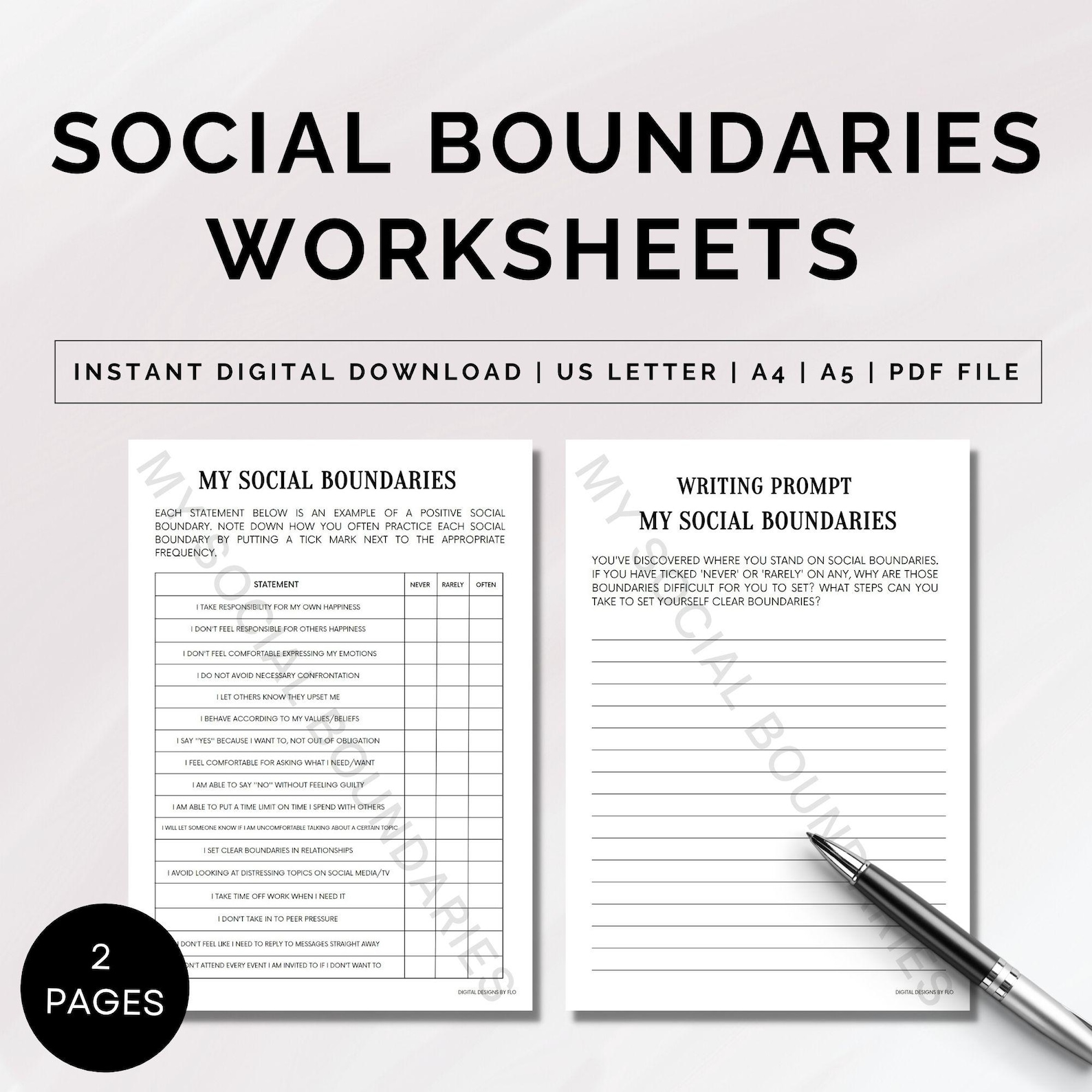 Printable Social Boundaries Worksheet, Setting Boundaries, Social ...