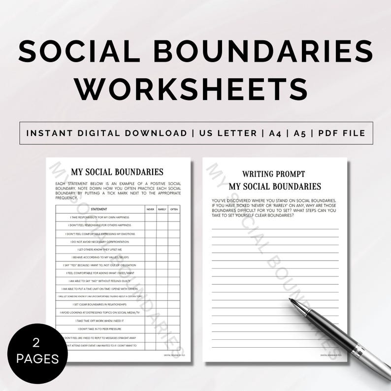 Printable Social Boundaries Worksheet, Setting Boundaries, Social ...