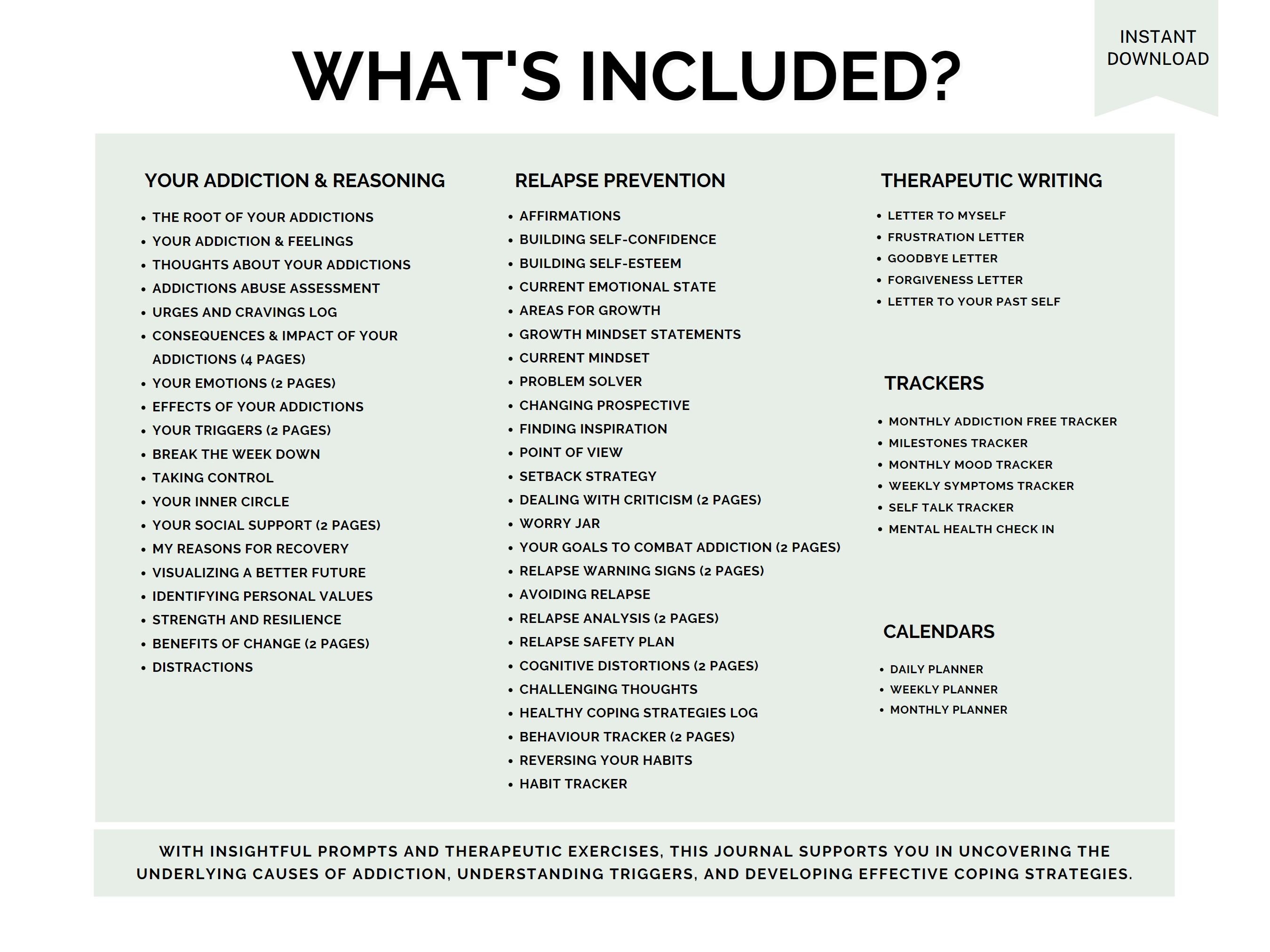 Addiction Recovery Worksheets Printable, Addiction Recovery Journal ...