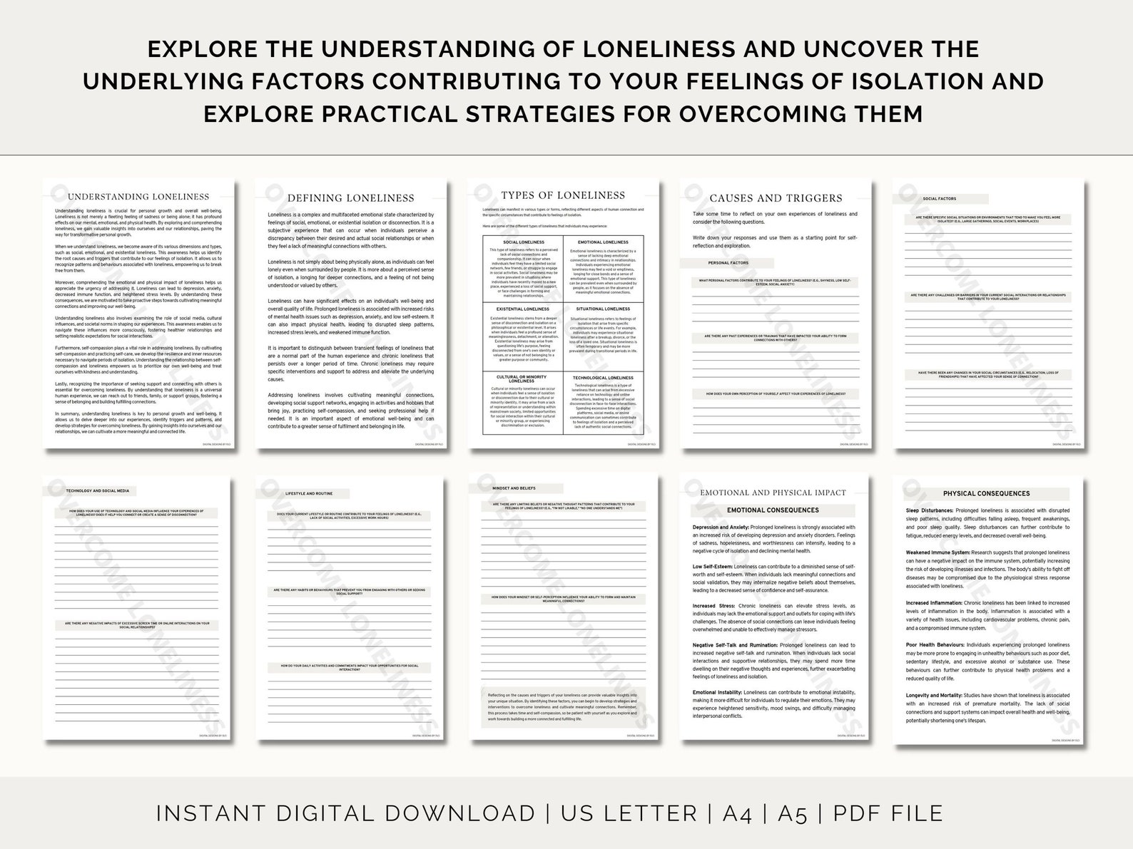 Overcome Loneliness Workbook Printable, Dealing With Loneliness, People ...