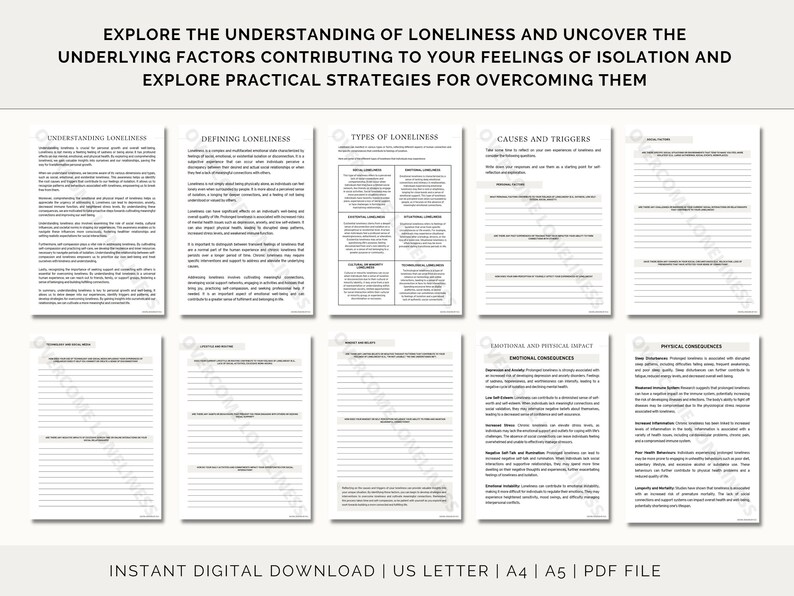 Overcome Loneliness Workbook Printable, Dealing With Loneliness, People ...