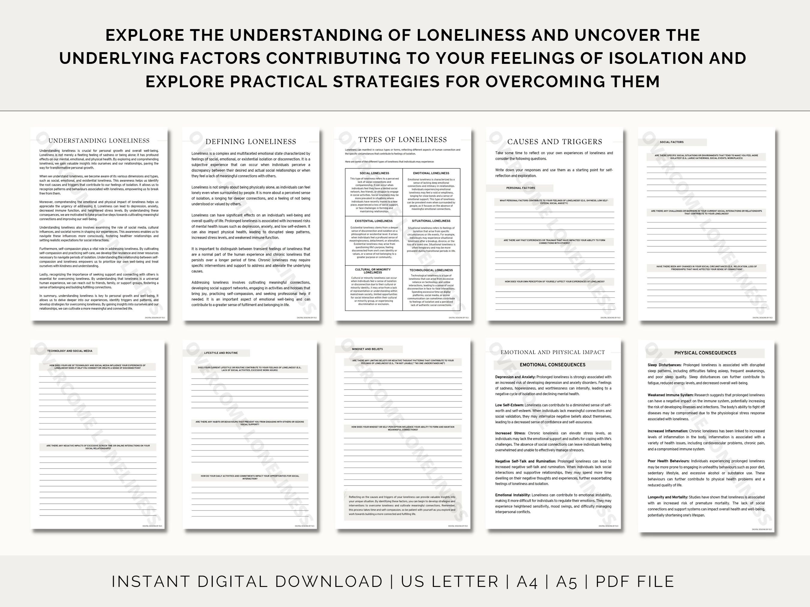 Overcome Loneliness Workbook Printable, Dealing With Loneliness, People ...