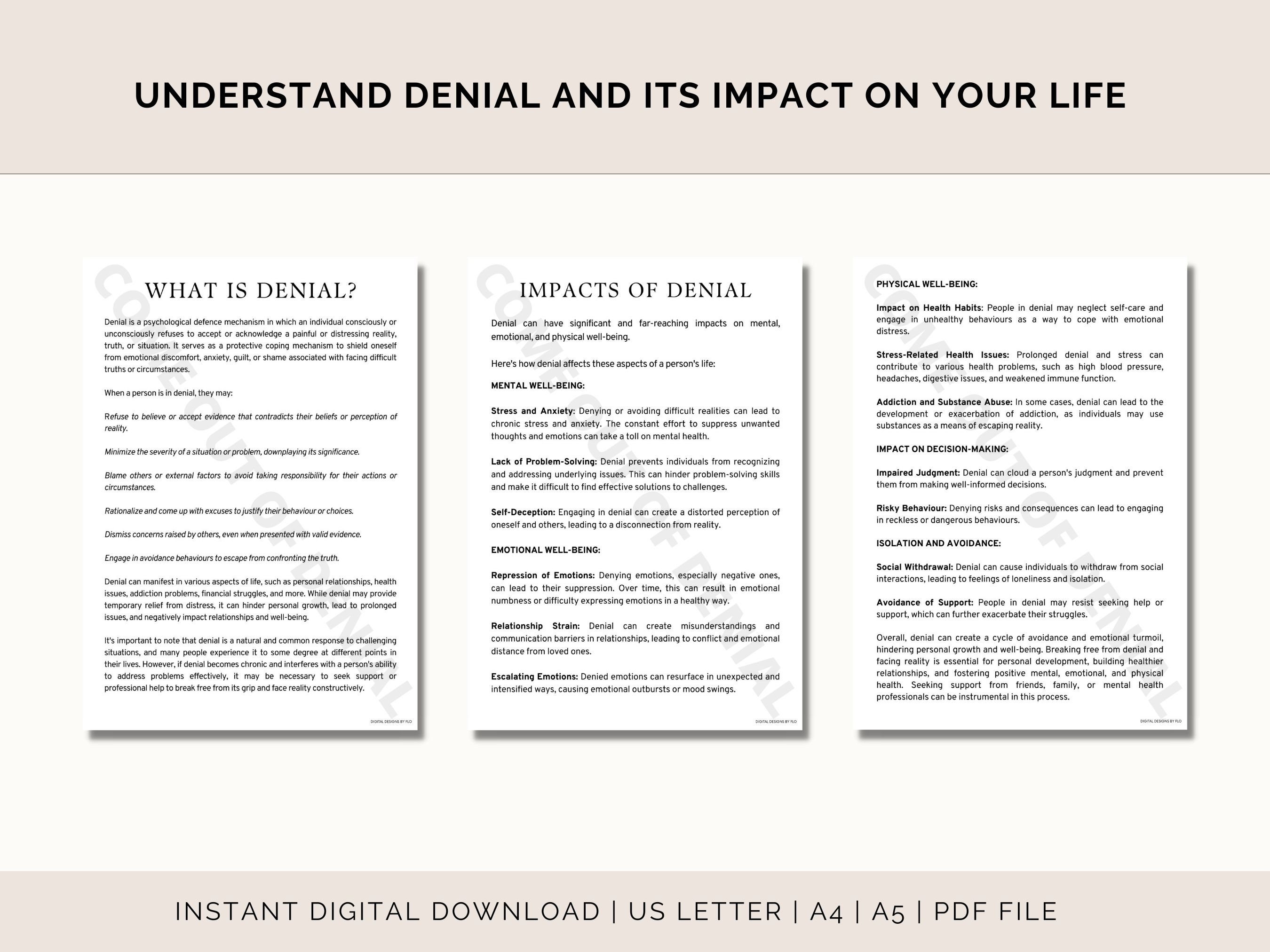 Managing Denial Workbook, Boundaries Workbook, Self Help, CBT Coping ...