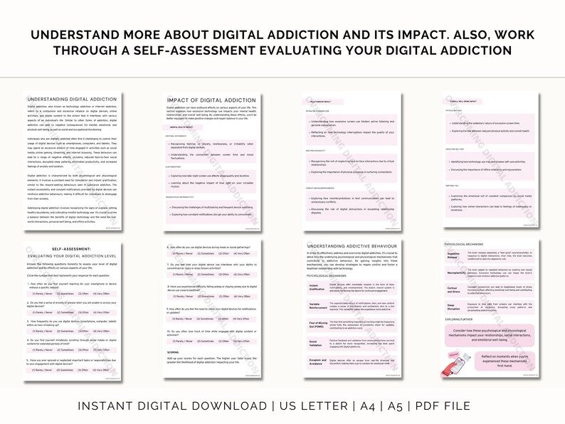 Overcoming Digital Addiction Worksheets, Screen Time Addiction ...