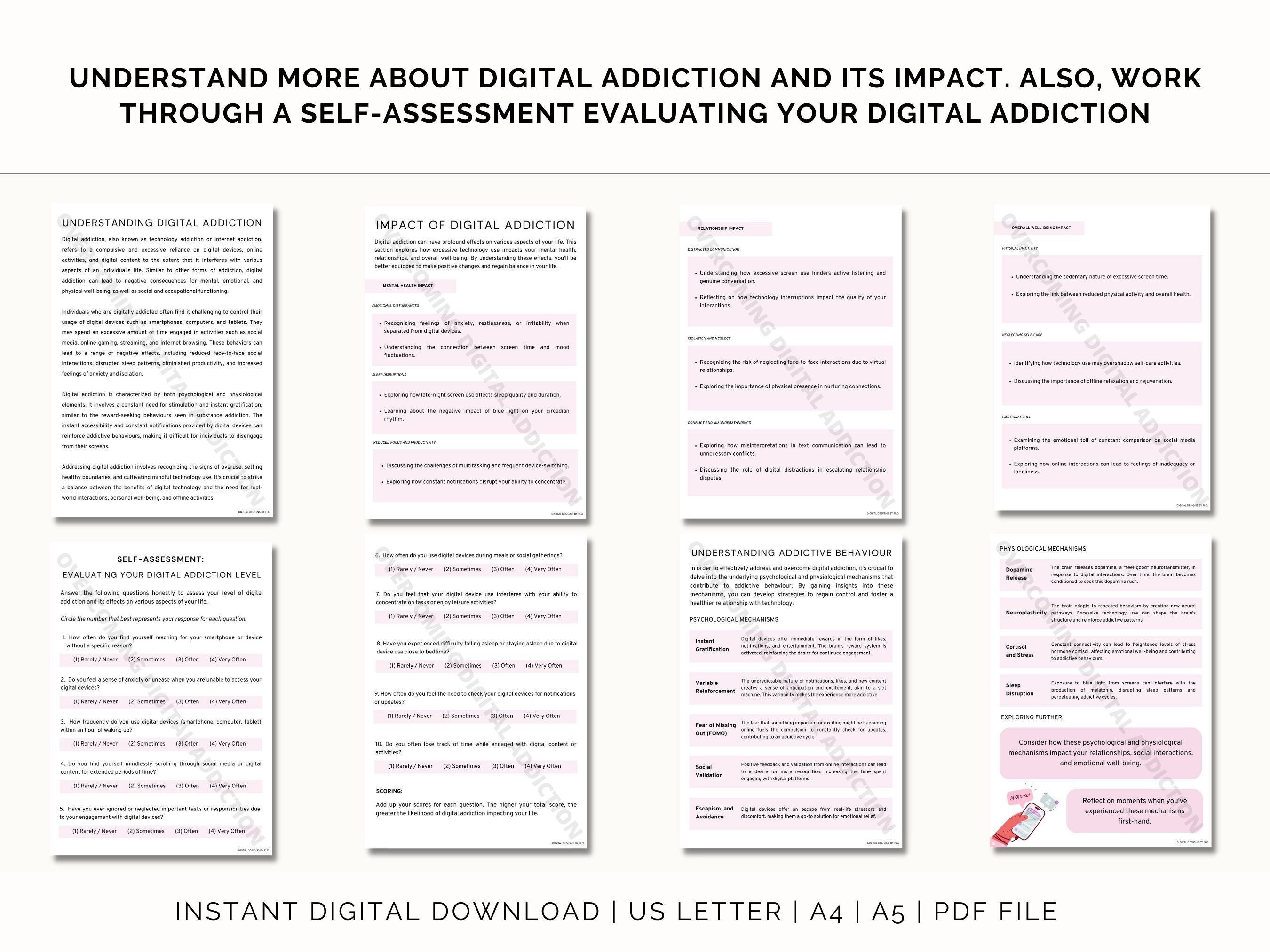 Overcoming Digital Addiction Worksheets, Screen Time Addiction ...