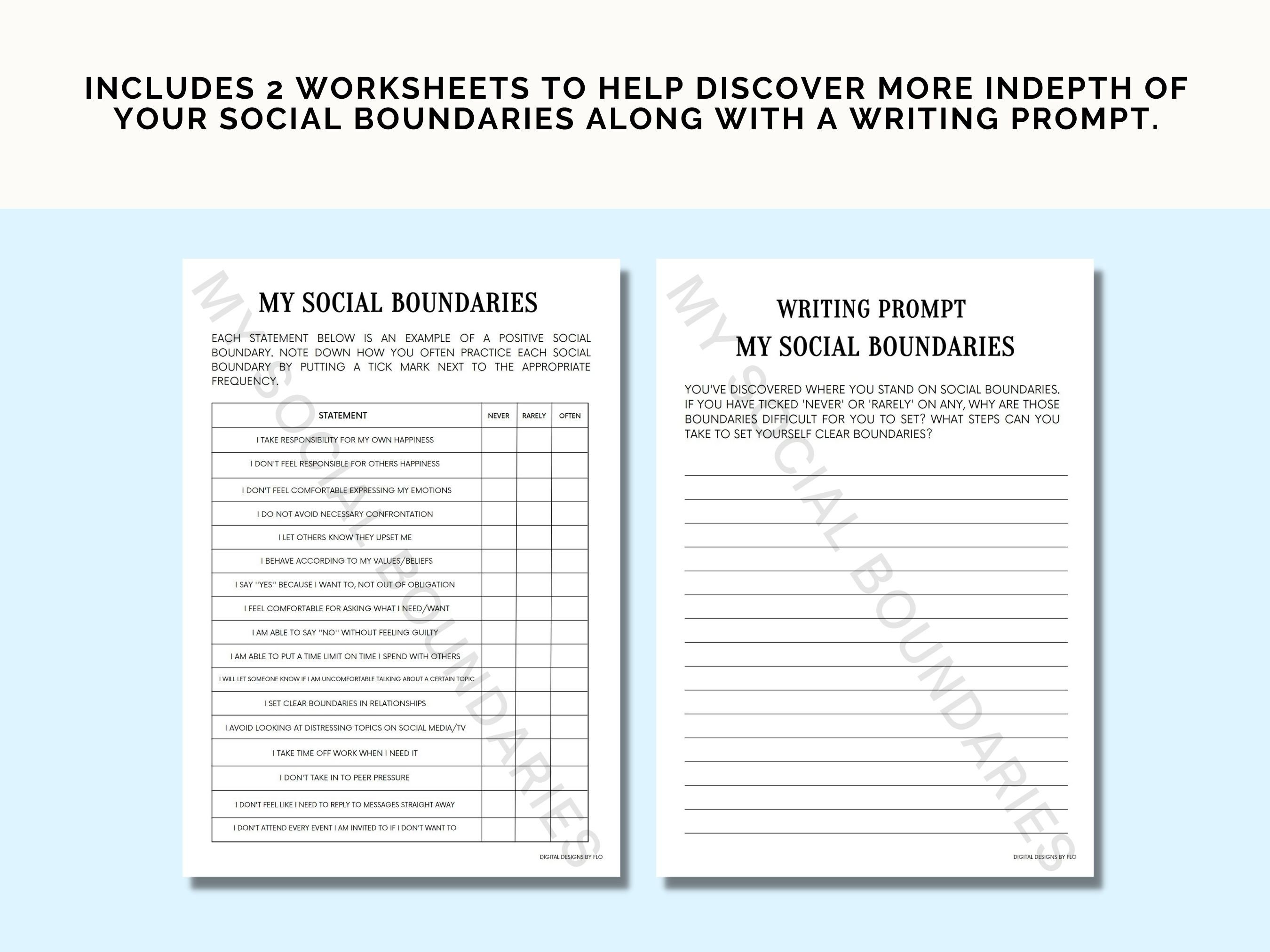 Printable Social Boundaries Worksheet, Setting Boundaries, Social ...