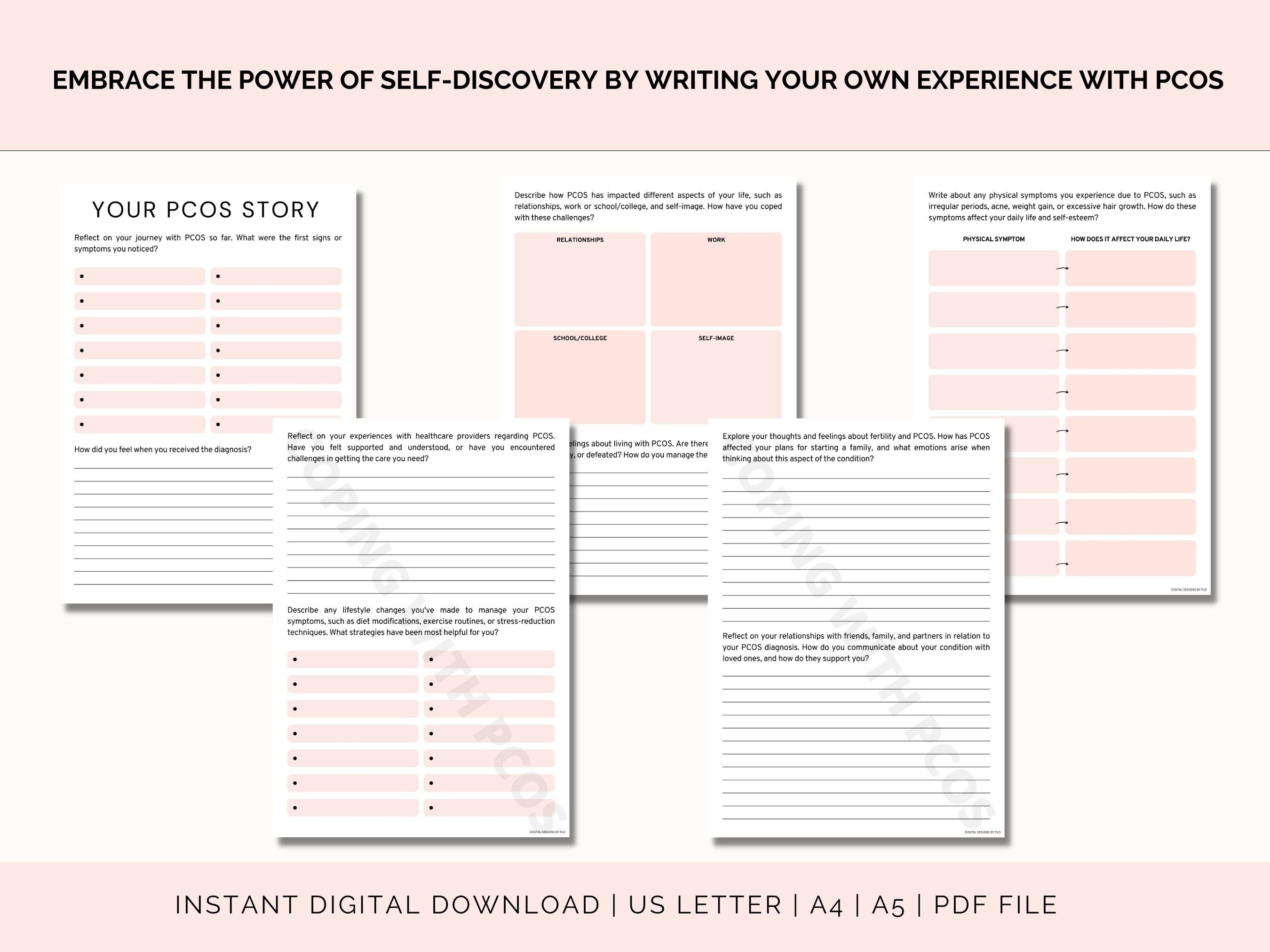Printable PCOS Journal, PCOS Symptoms Tracker, Self Care Planner ...