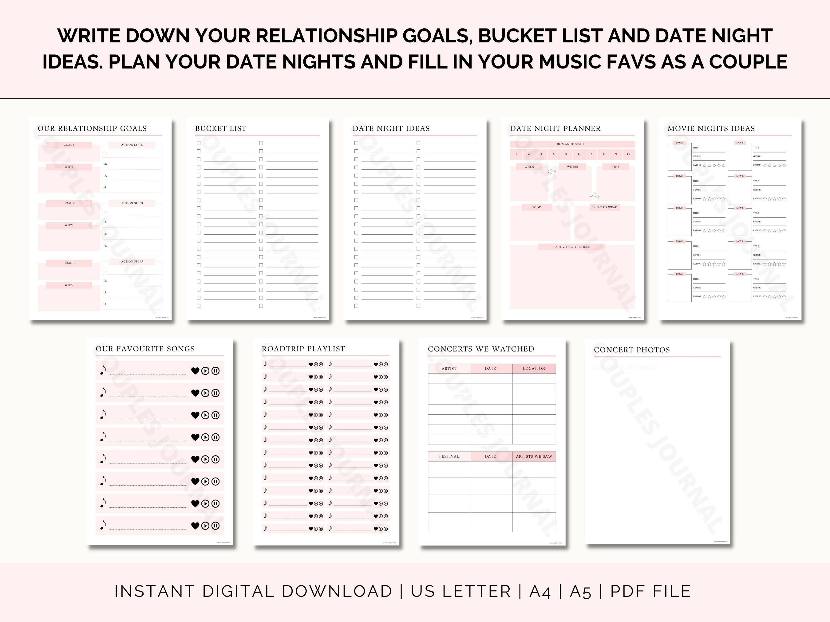 Printable Couple Journal, Relationship Planner, Relationship Goals ...