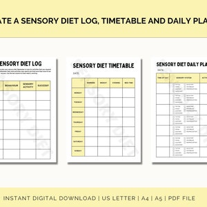 Sensory Diet Planner for Autism, ADHD, Sensory Processing Disorder ...