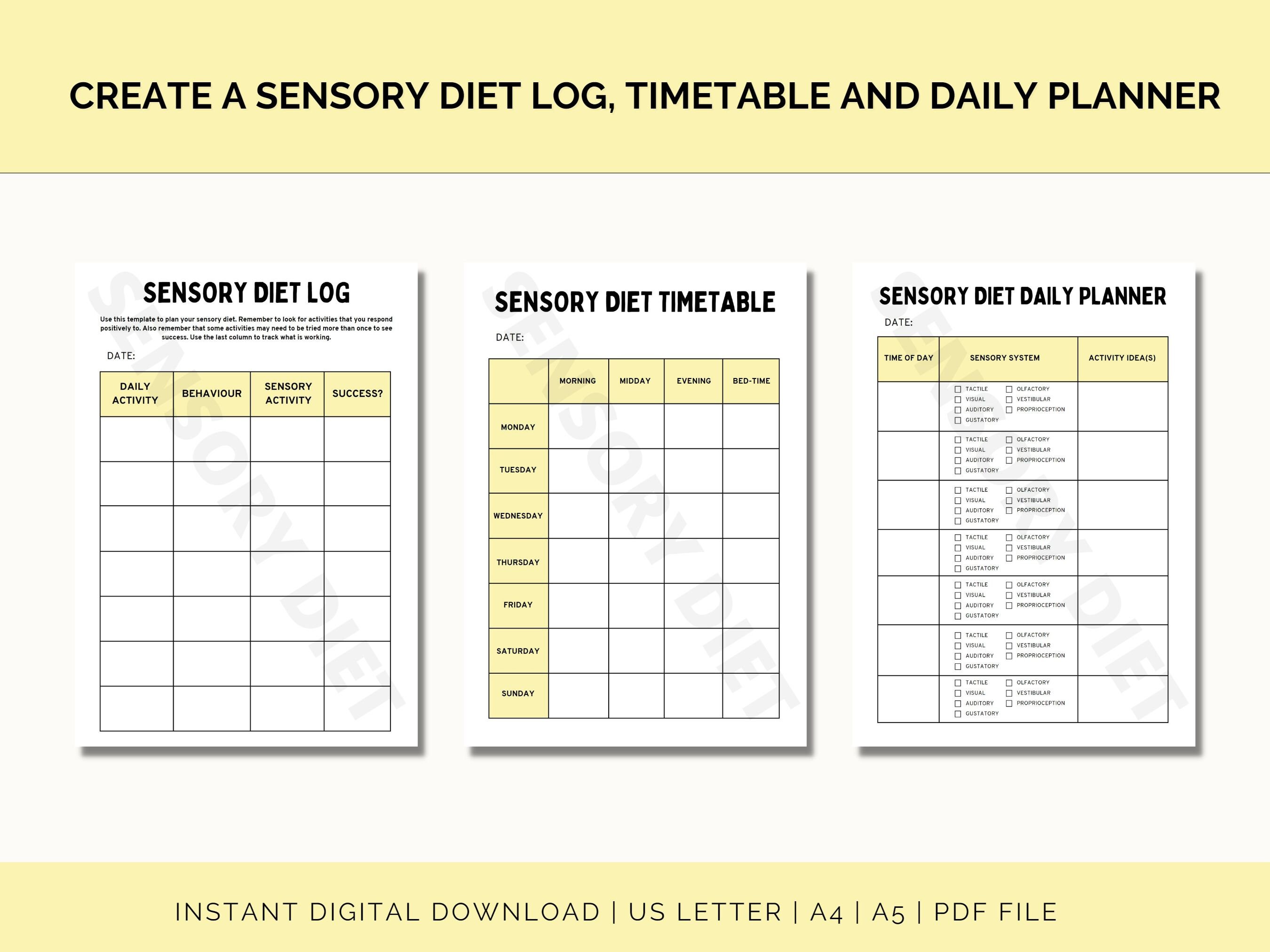 Sensory Diet Planner for Autism, ADHD, Sensory Processing Disorder ...