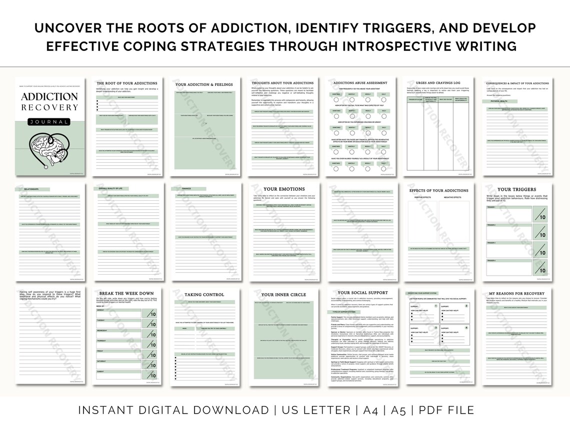 Addiction Recovery Worksheets Printable, Addiction Recovery Journal ...