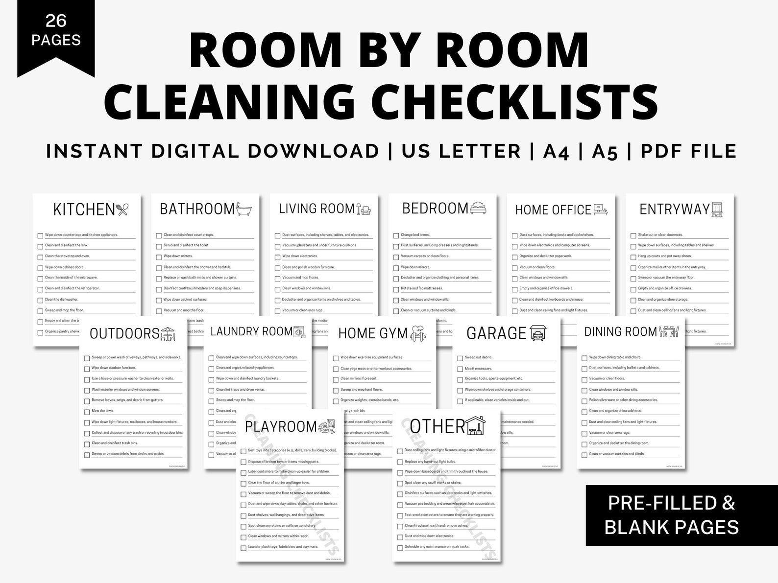 Cleaning Checklist, Printable Room by Room Cleaning Cards, Cleaning ...