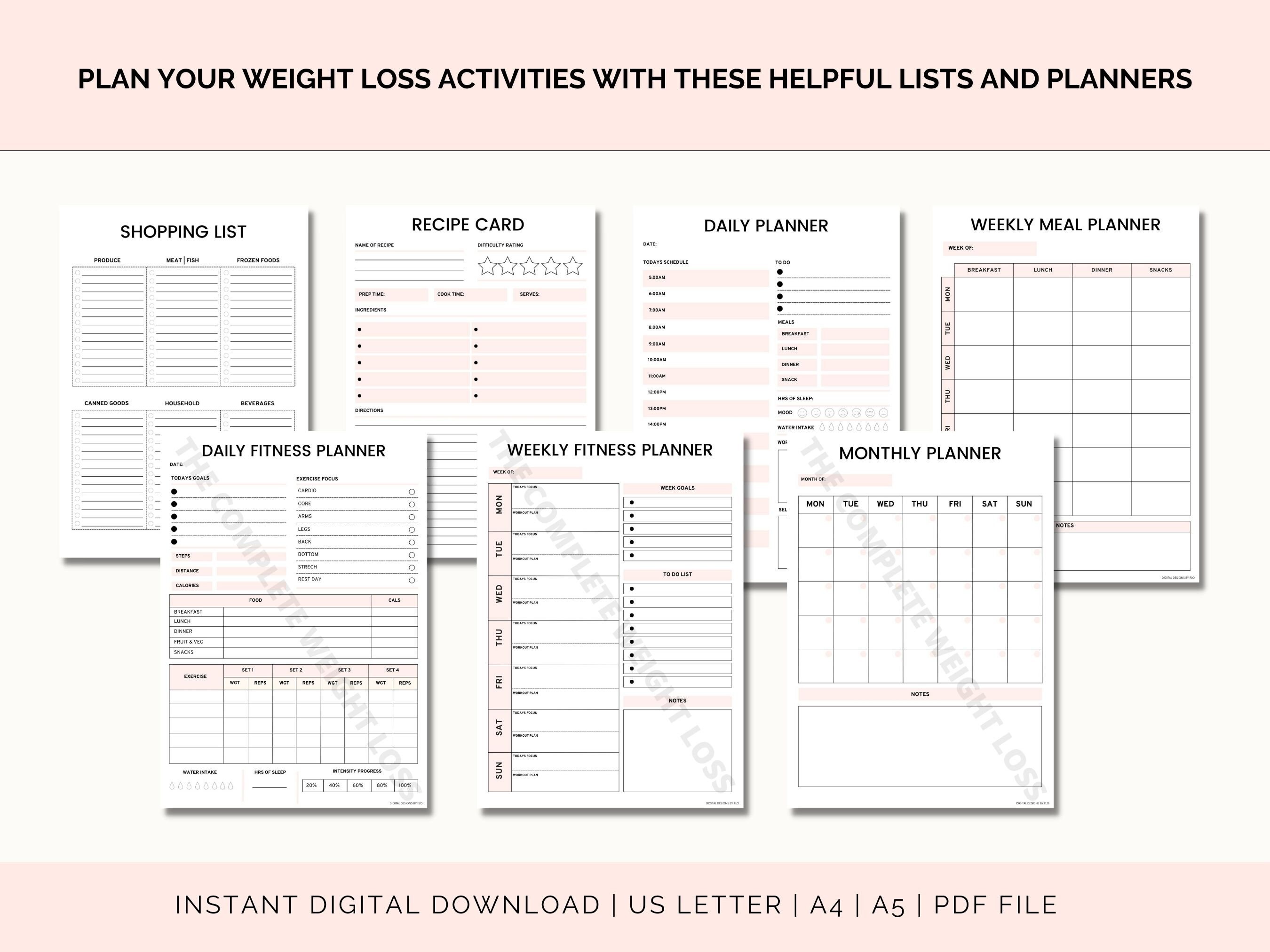Printable Health and Fitness Journal Weight Loss Tracker - Etsy