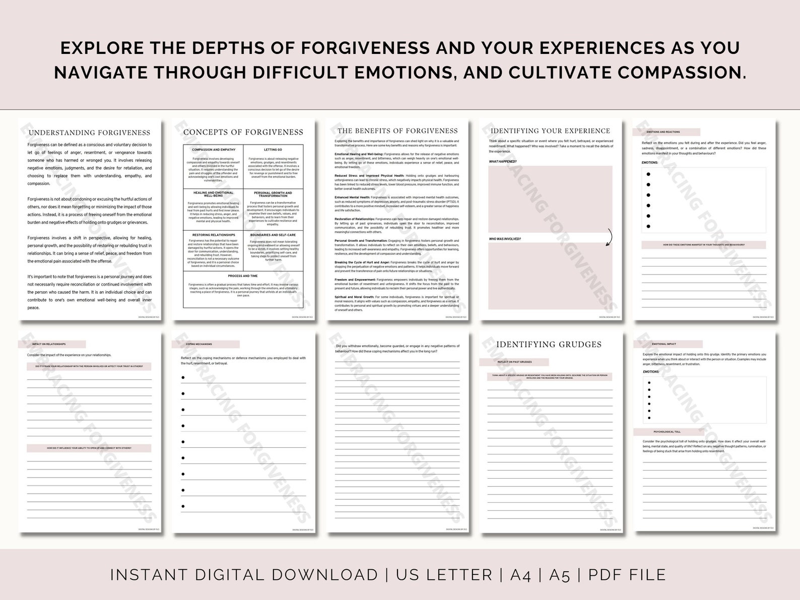 Forgiveness Workbook Printable, Forgiveness Worksheet, Forgiveness ...