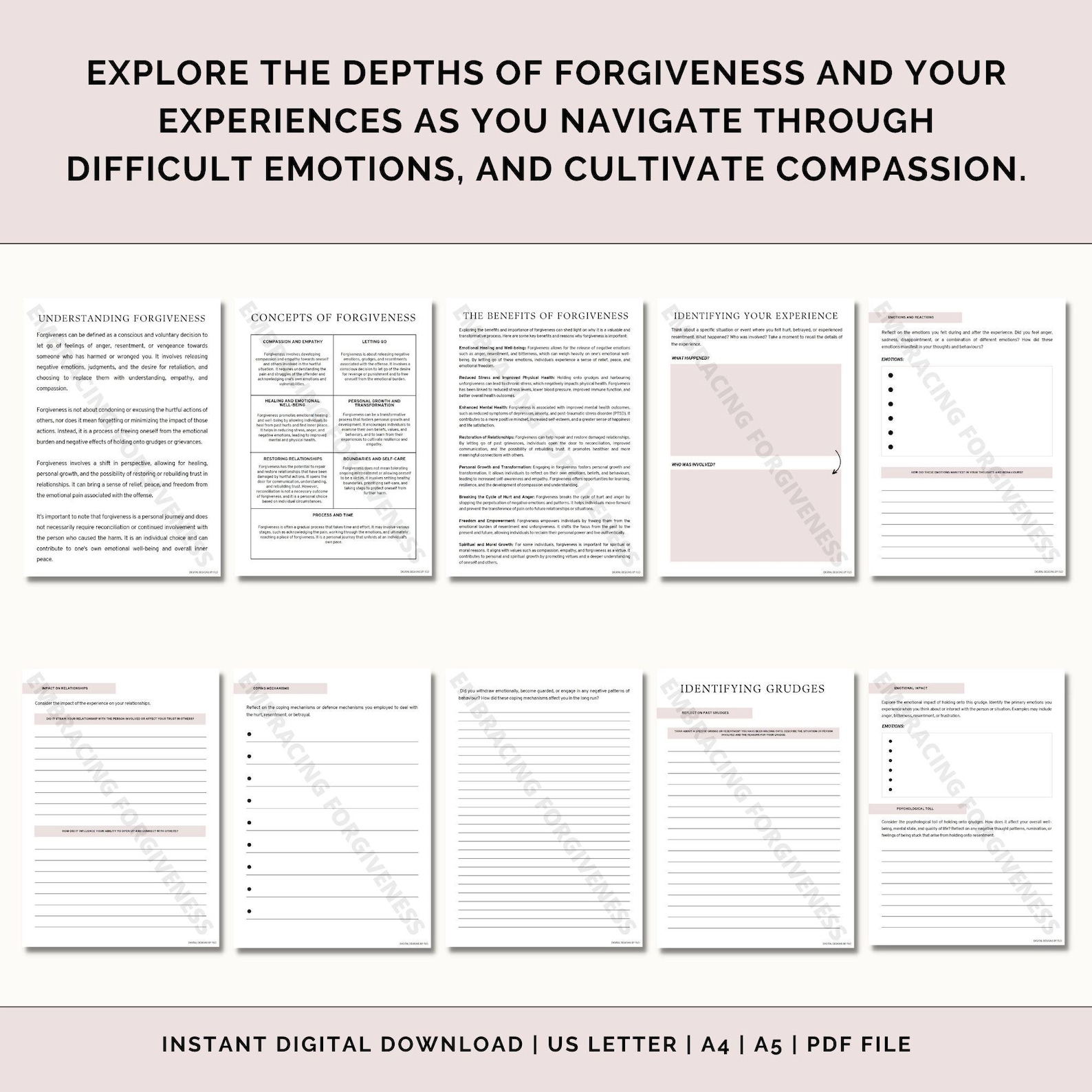 Forgiveness Workbook Printable, Forgiveness Worksheet, Forgiveness ...