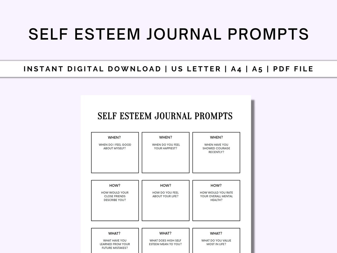 Printable Self-esteem Journal Prompts, Self Esteem Worksheet, Self ...