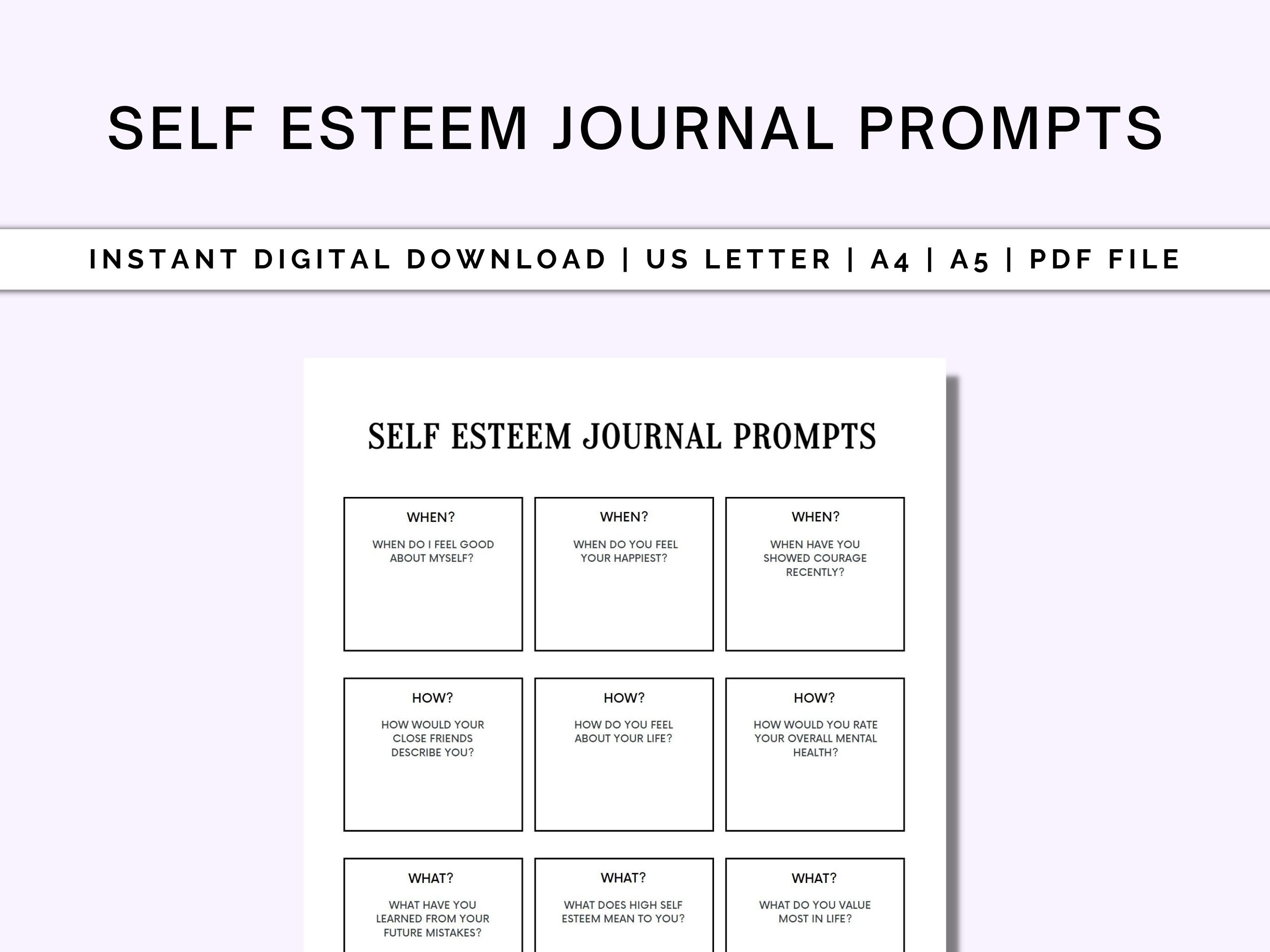 Printable Self-esteem Journal Prompts, Self Esteem Worksheet, Self ...