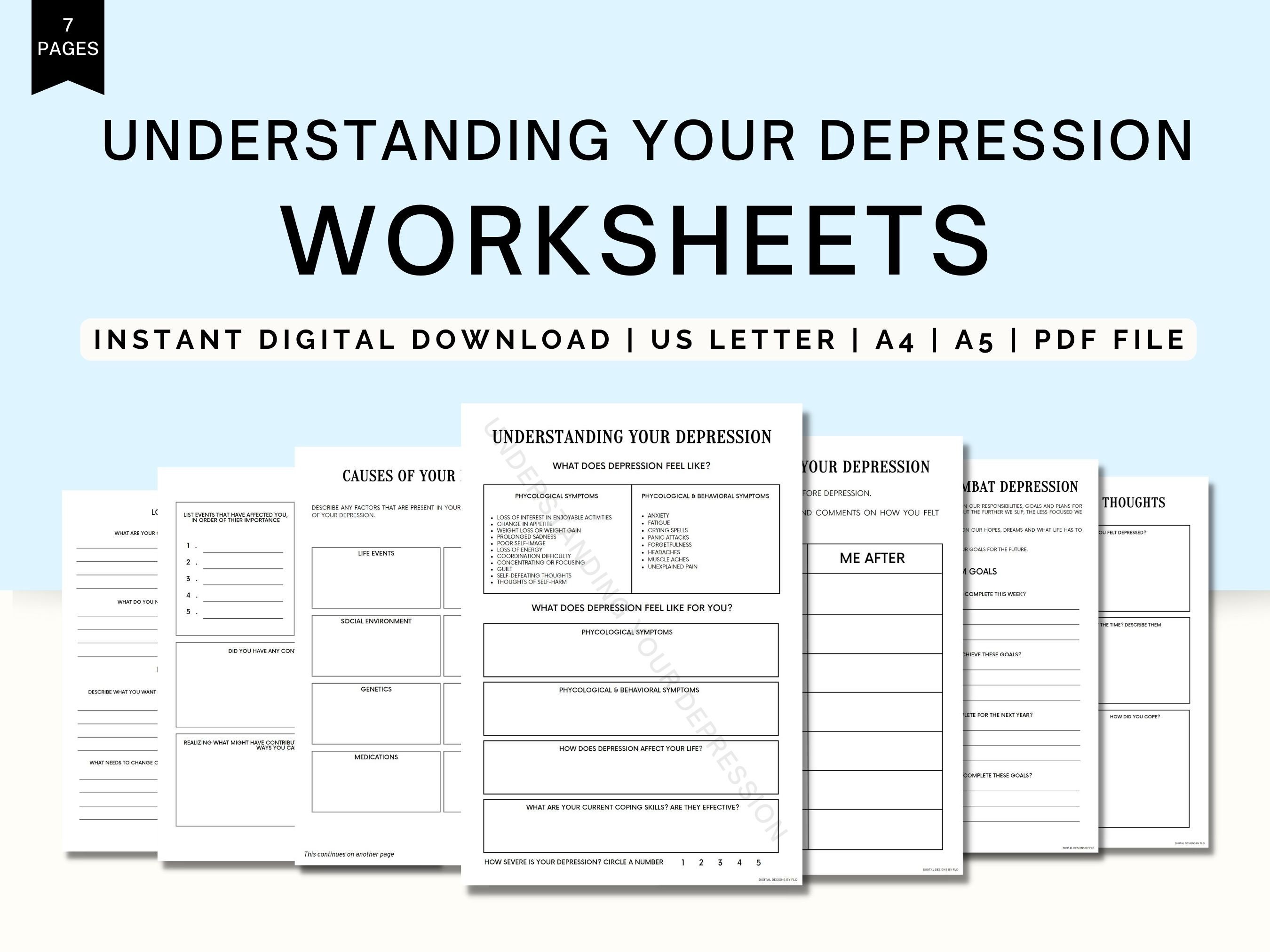Depression Worksheets, Depression Journal, Depression Therapy, CBT ...