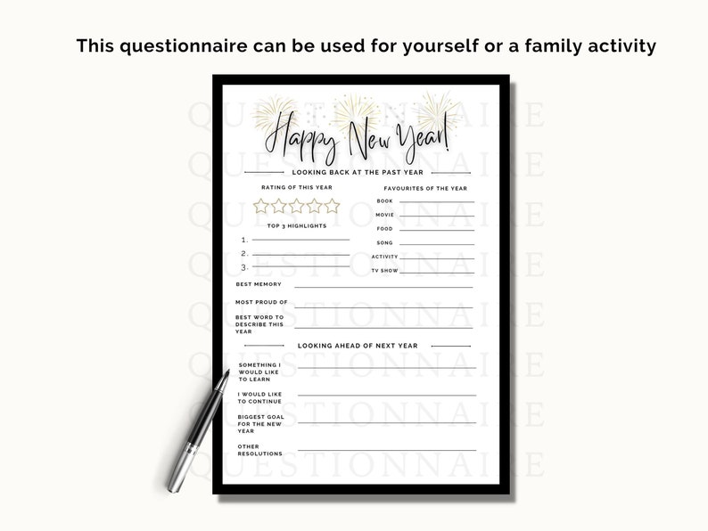 New Years Eve Questionnaire, Printable New Year 2023, New Years Eve ...