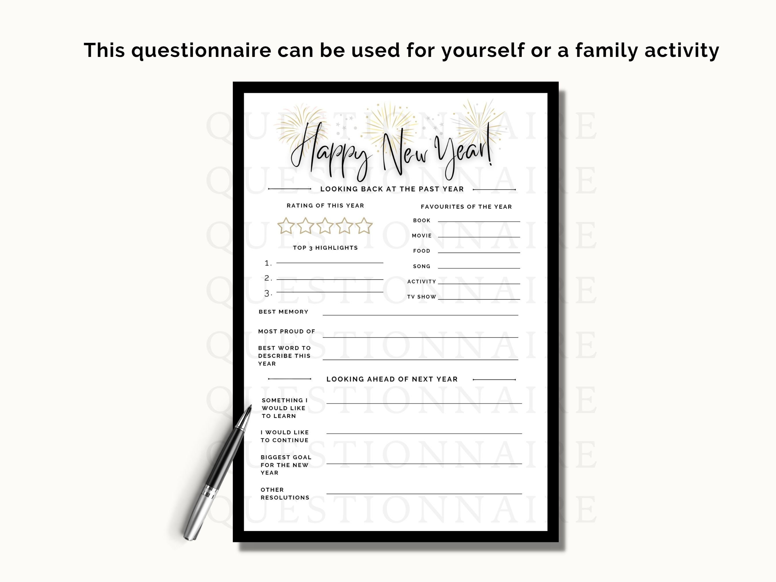 New Years Eve Questionnaire, Printable New Year 2023, New Years Eve ...