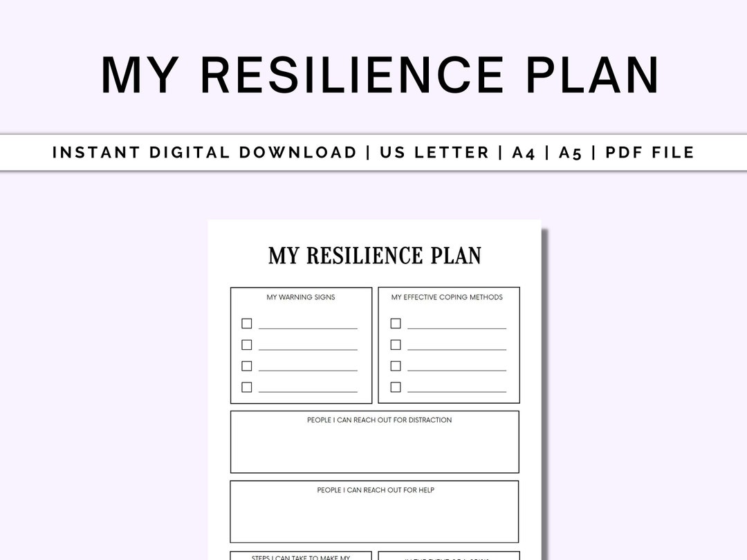 Resilience Plan Template, Trauma Therapy, Trauma Journal, PTSD Journal ...