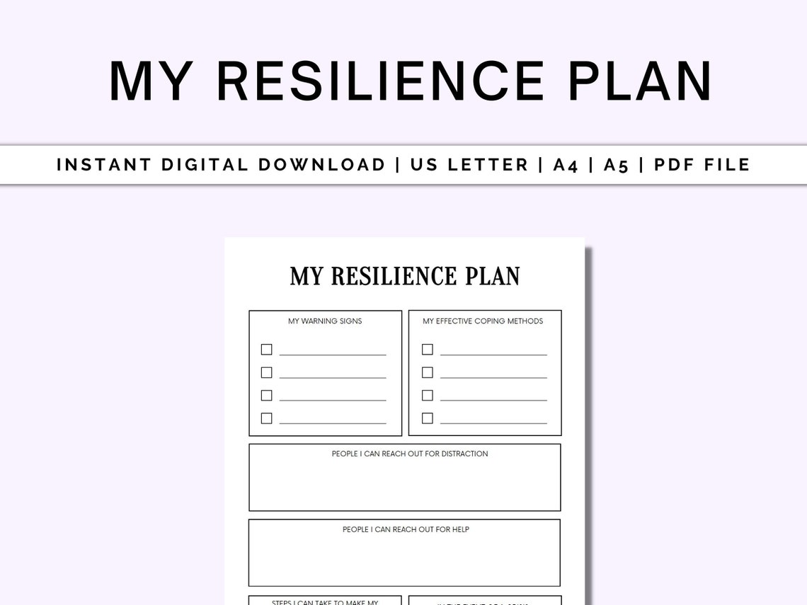 Resilience Plan Template, Trauma Therapy, Trauma Journal, PTSD Journal, Self Care Journal ...