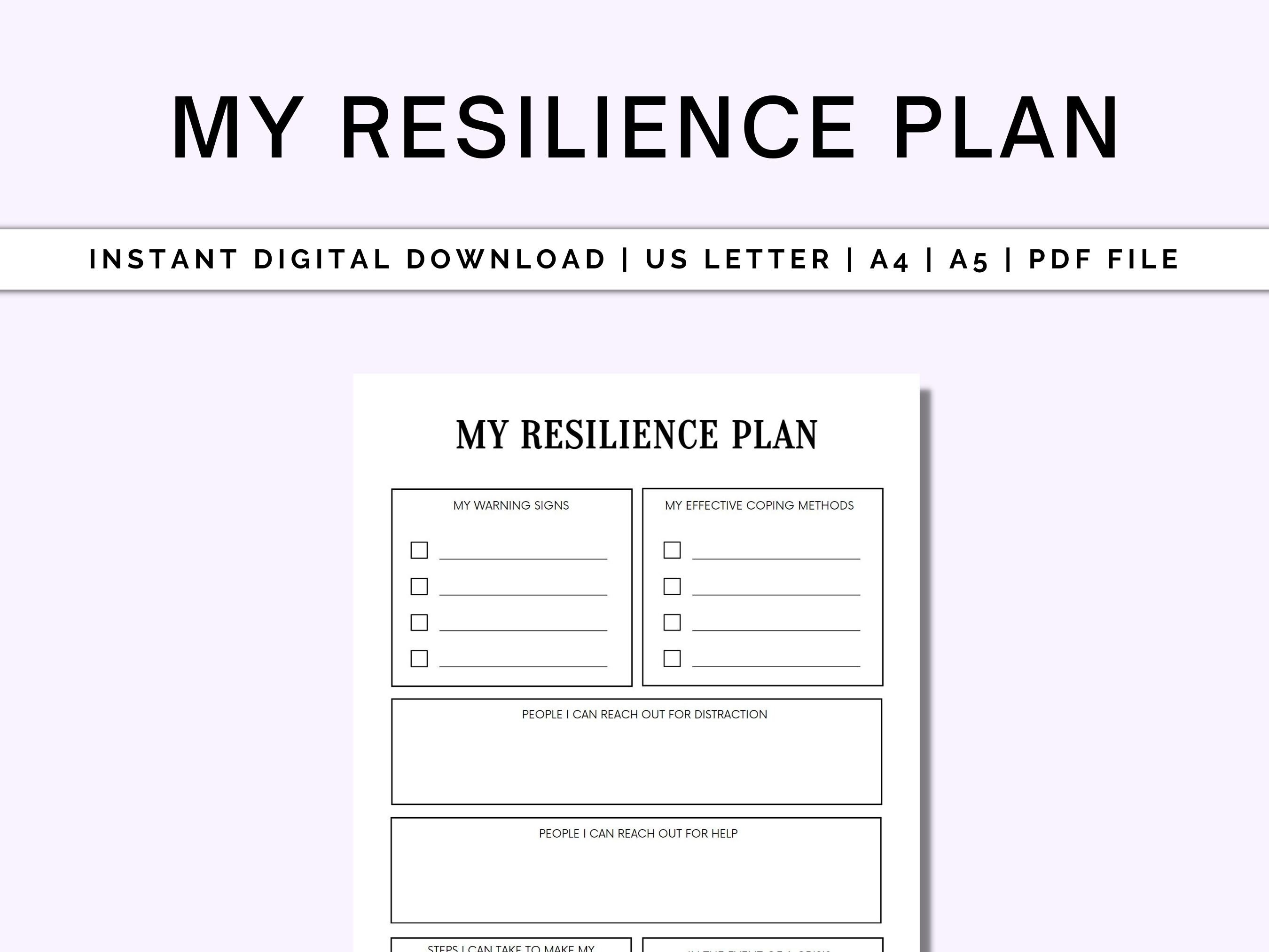 Resilience Plan Template, Trauma Therapy, Trauma Journal, PTSD Journal ...