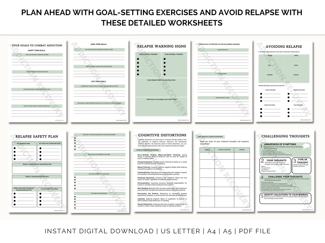 Addiction Recovery Worksheets Printable, Addiction Recovery Journal ...